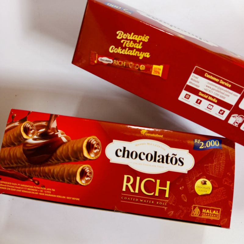 Jual Chocolatos Rich / Chocolatos Wafer Roll ecer2000 kemasan 1 box isi ...