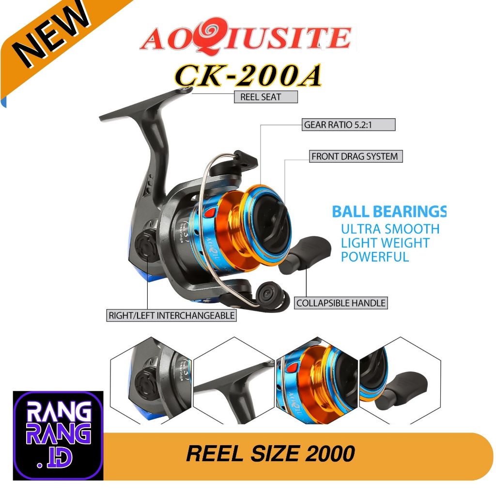 Jual Rill Pancing Kolam Size 2000 Aoqiusite CK-200A 3 Ball bearing Blue ...