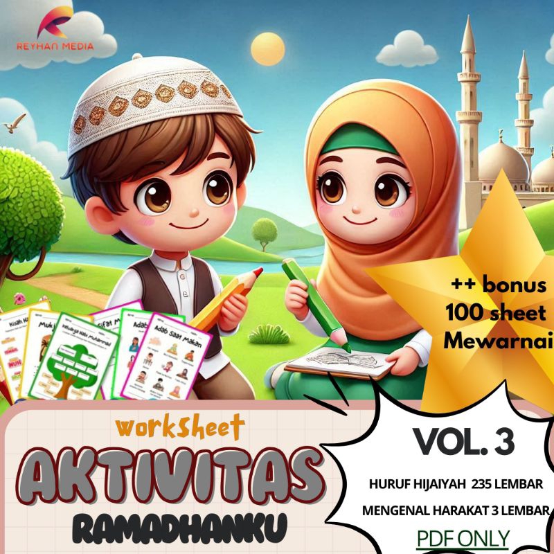 Jual Worksheet anak PDF-AKTIVITAS RAMADHANKU VOL 3 PRINTABLE sheet anak 238 lembar + 100 sheet ...