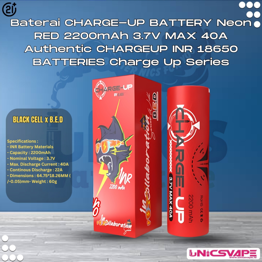 Jual Baterai CHARGE-UP BATTERY Neon RED 2200mAh 3.7V MAX 40A Authentic ...
