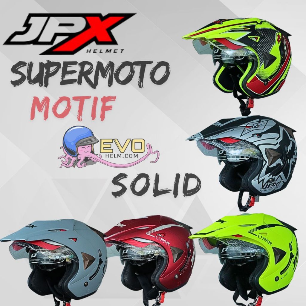Jual HELM JPX SUPERMOTO SOLID & MOTIF ORIGIANAL 100% HELM HALF FACE JPX ...
