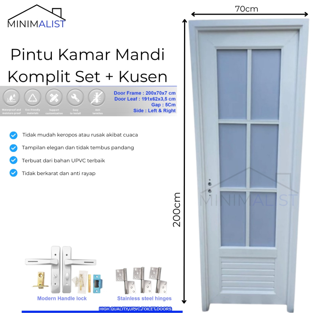 Jual Minimalist Pintu Kamar Mandi UPVC Set Kusen Engsel Grade Premium ...