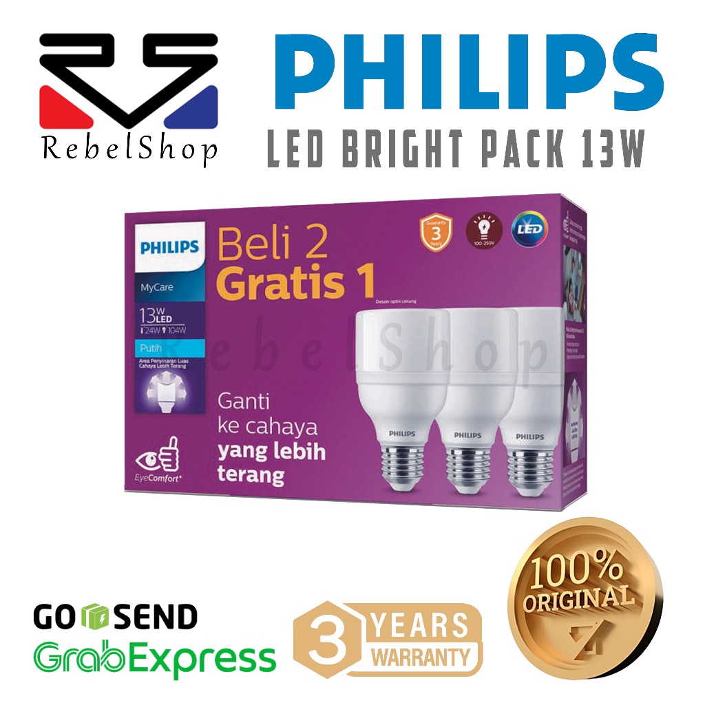 Jual Philips MyCare Multipack LED Bright Lampu Bohlam LED Bulb 13 Watt Multi Pack Putih E27 ...