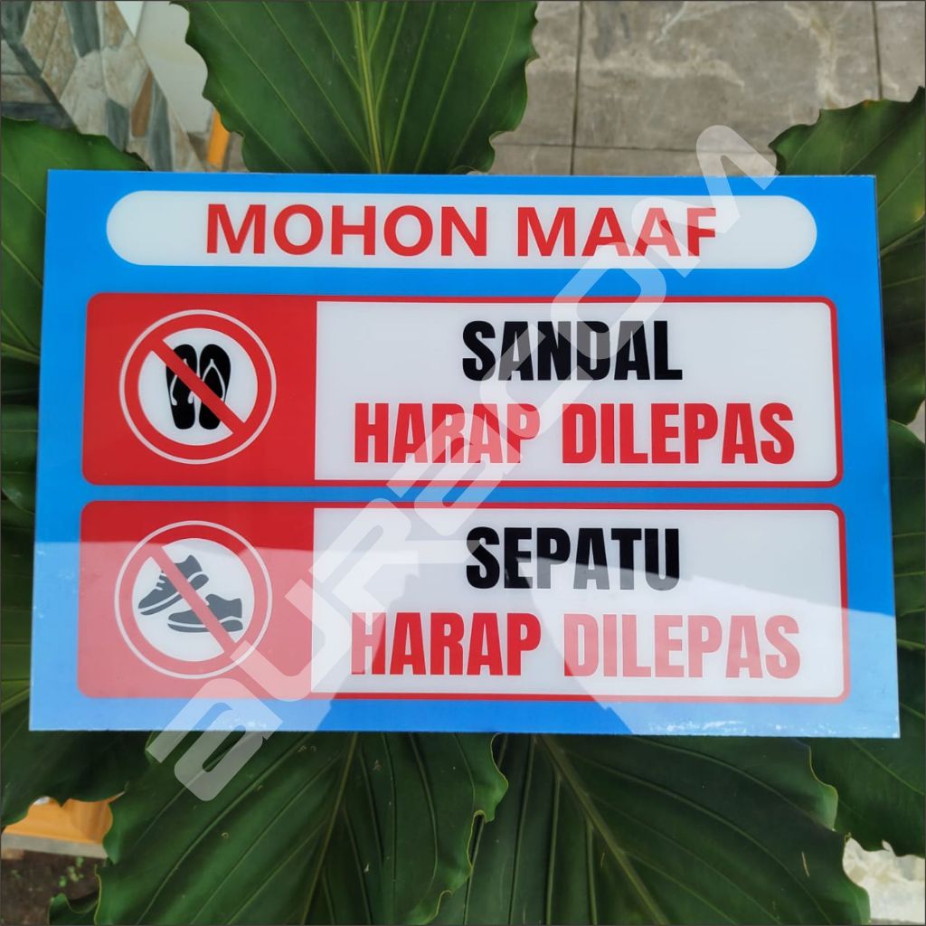 Jual PAPAN AKRILIK dan STIKER, SANDAL SEPATU HARAP DI LEPAS, AKRILIK ...