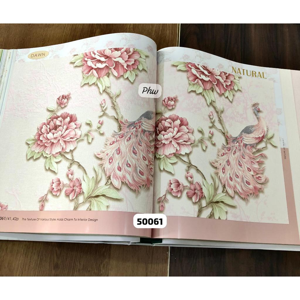 Jual WALLPAPER DINDING MOTIF FLOWER ULIR BURUNG MERAK DASAR PINK & BIRU ...