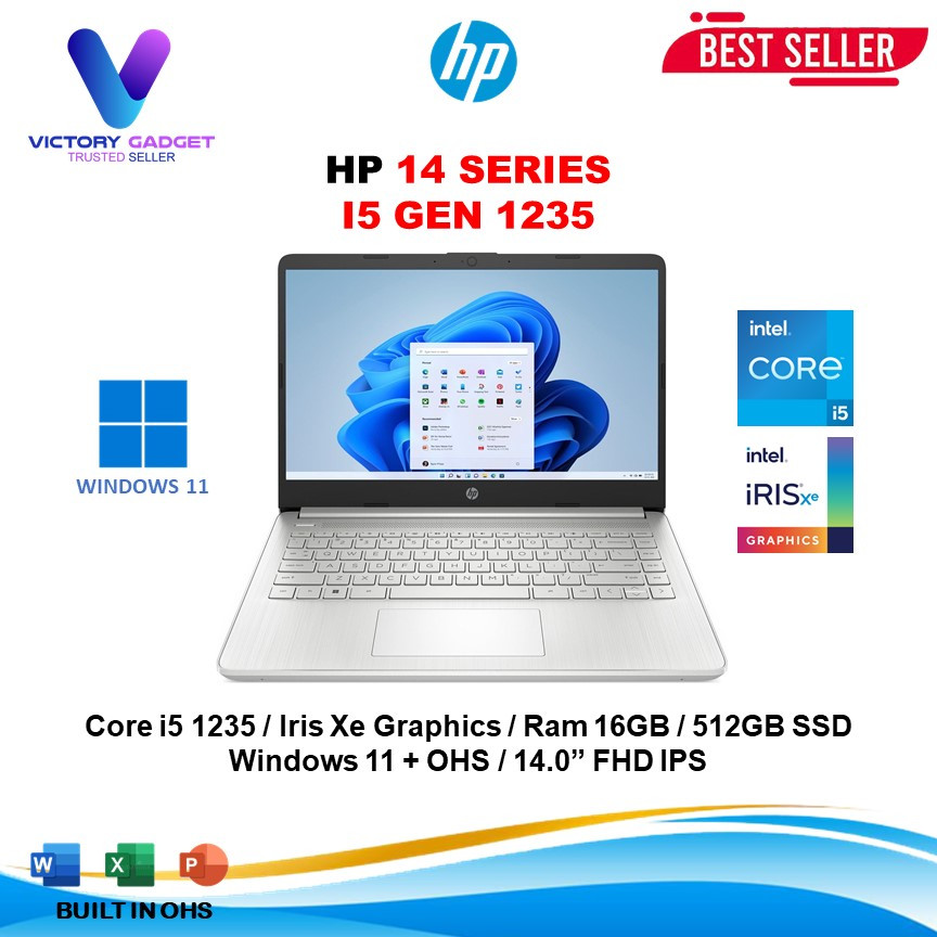 Jual HP 14 Core i5 1235 16GB 512GB SSD W11 OHS 14.0FHD IPS | Shopee ...
