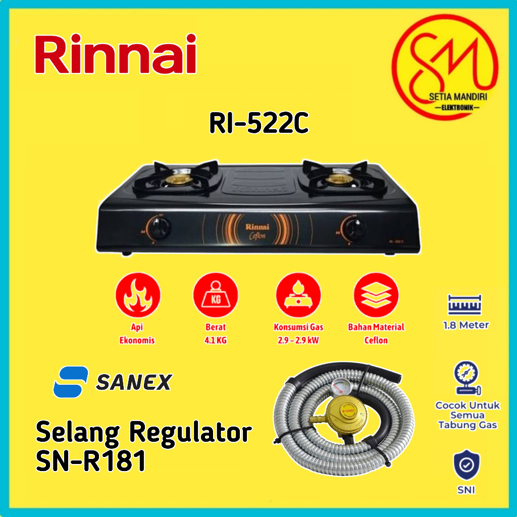 Jual RINNAI RI 522C Kompor Gas 2 Tungku Teflon Stainless RI 522 C ...