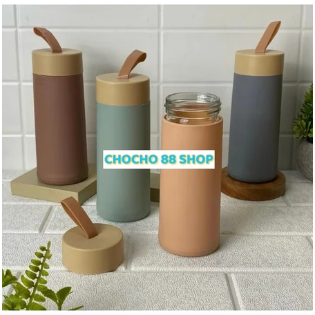 Jual Botol Kaca Tumbler Polos Estetik Tutup Tenteng Karet Coklat 350 ML ...