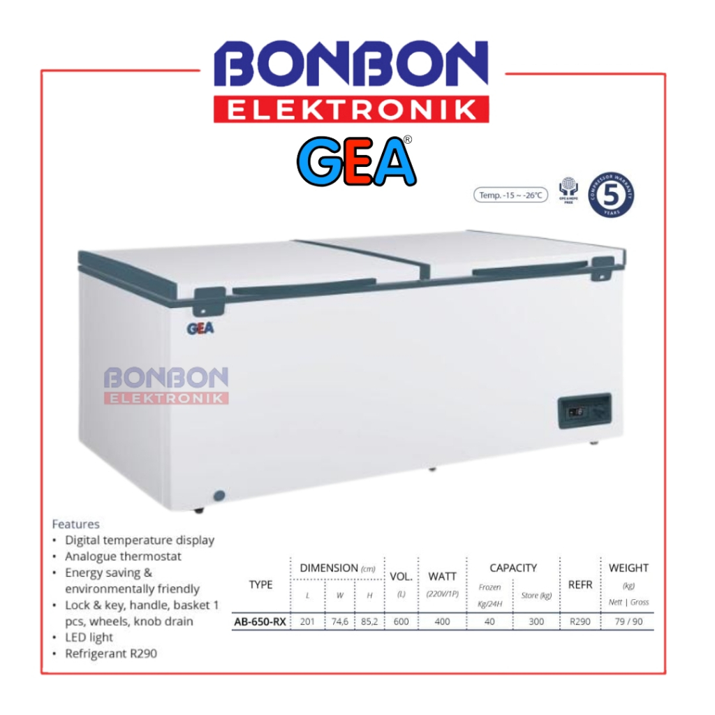 Jual GEA Chest Freezer 600L AB-650-RX / AB-650RX / 600 Liter AB650RX ...
