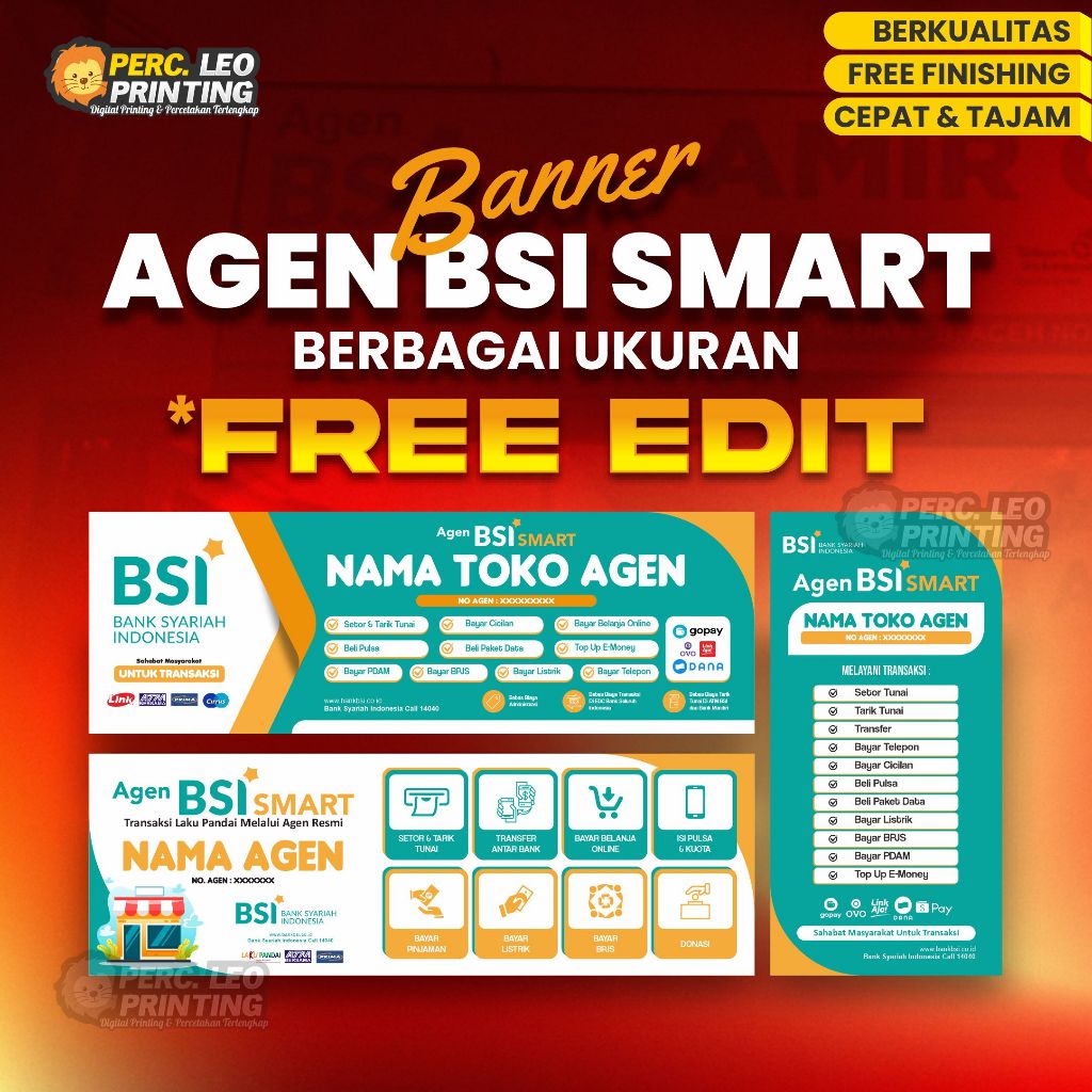 Jual Spanduk Banner AGEN BSI SMART Kios Pembayaran Free Edit ukuran custom sehari jadi | Shopee ...