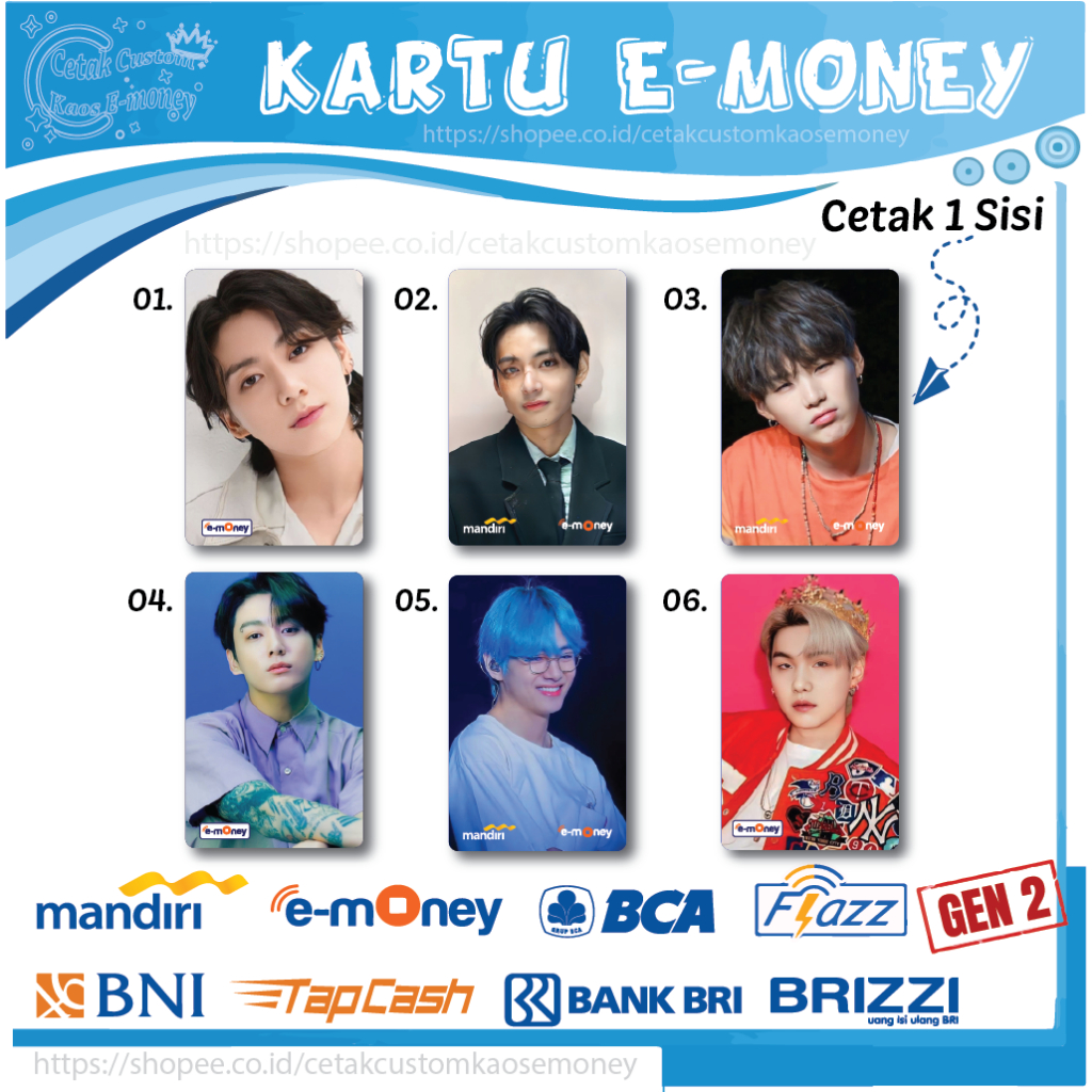 Jual KARTU E MONEY E TOLL KOREA KPOP BTS MEMBER KPOP EMONEY MANDIRI BCA ...