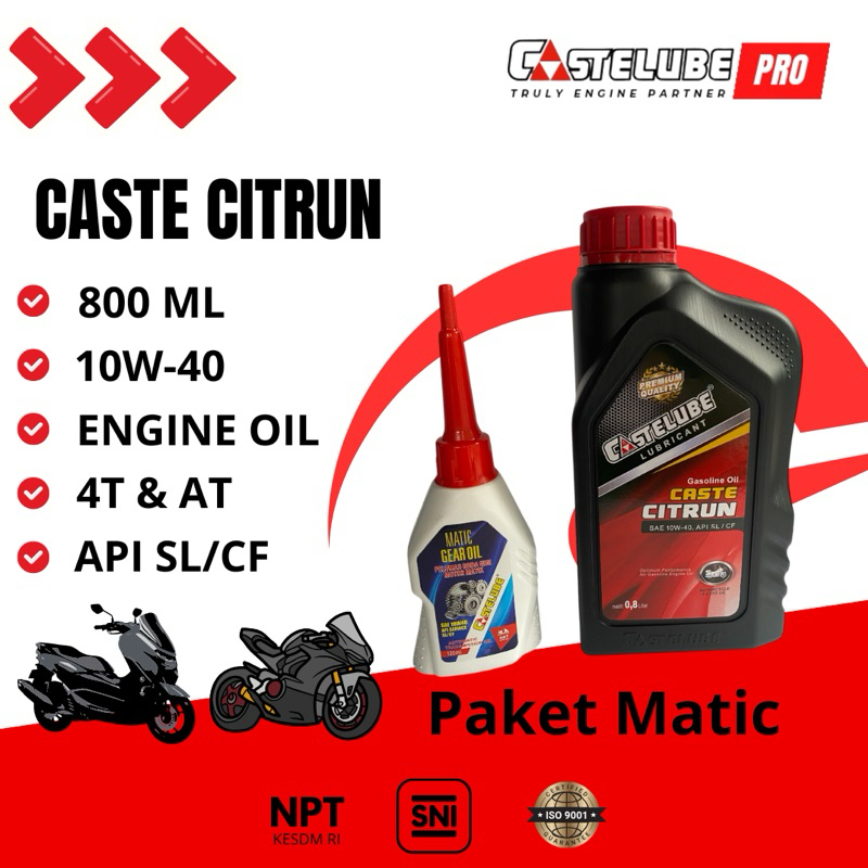 Jual Castelube Citrun 10W/40 800ML & Oli Gardan 120ML Paket Matic ...