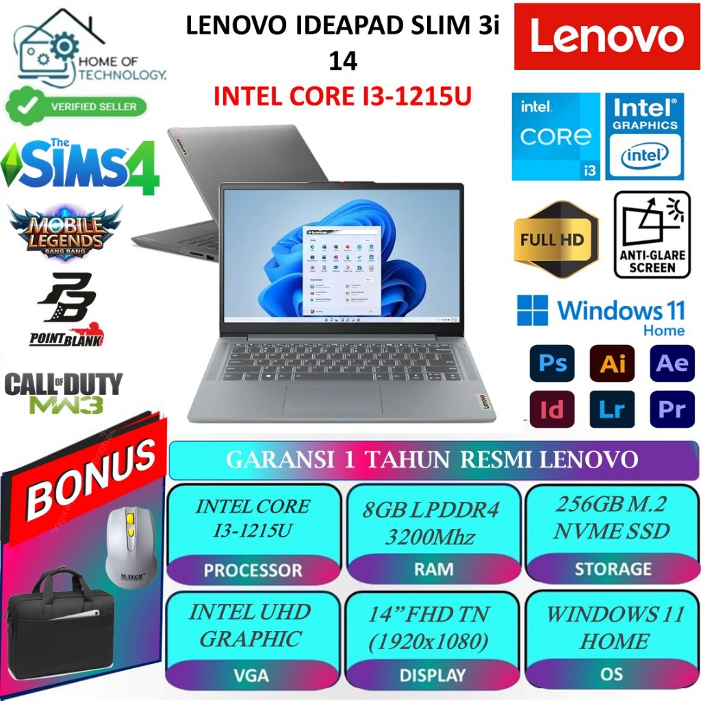 Jual LENOVO IDEAPAD SLIM 3i 14 INTEL I3 1215U 8GB 256GB 14.0 FHD BL ...