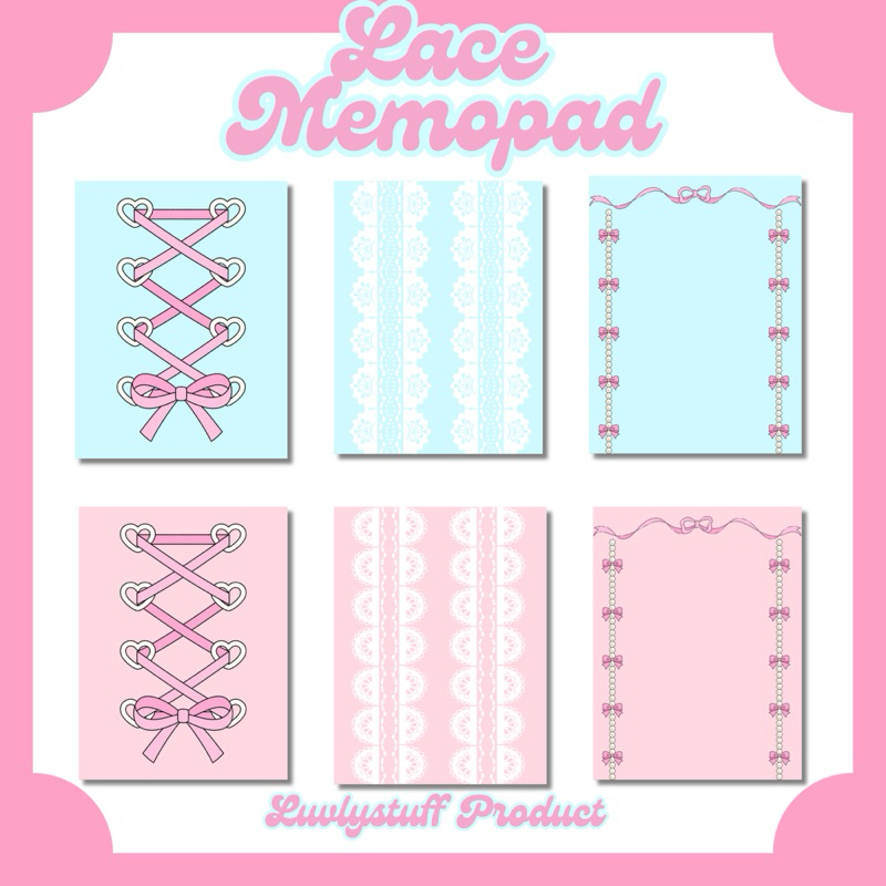 Jual [Luvlystuff] MEMOPAD LACE BLUE PINK AESTHETIC || NOTE STATIONERY ...