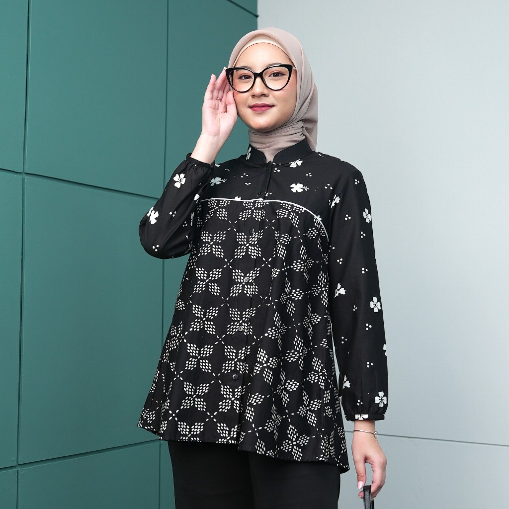 Jual Raisa Atasan Wanita Blouse Batik Kerja Kancing Depan Busui ...