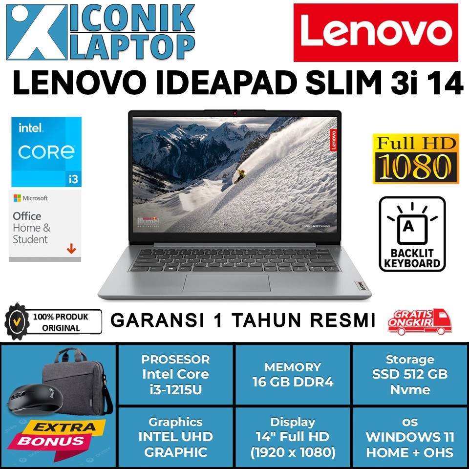 Jual Laptop Lenovo Slim 3i 14 Intel Core i3 1215U Ram 16 GB Ssd 512 GB ...