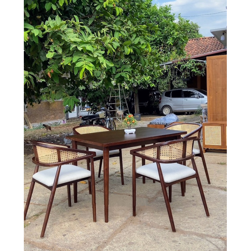 Jual meja kursi makan minimalis kombinasi rotan kayu jati meja makan retro cafe kursi cafe ...
