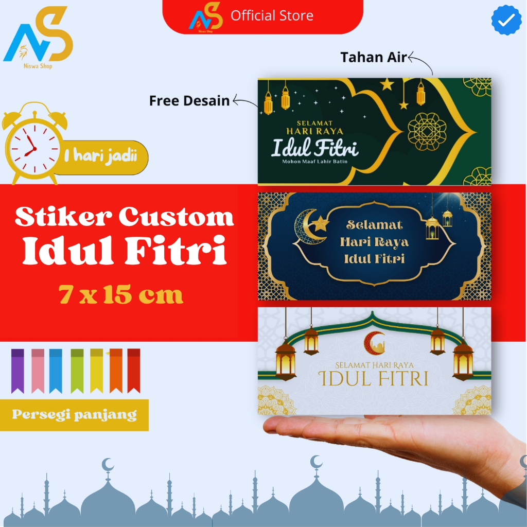 Jual 7cm x 15cm - Stiker Persegi Panjang Idul Fitri - Sticker Toples ...