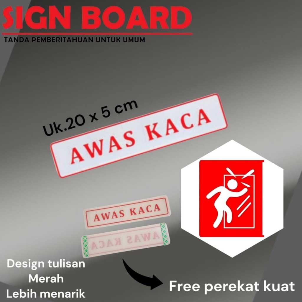 Jual sign label (TULISAN MERAH )AWAS KACA petunjuk papan tanda tulisan ...