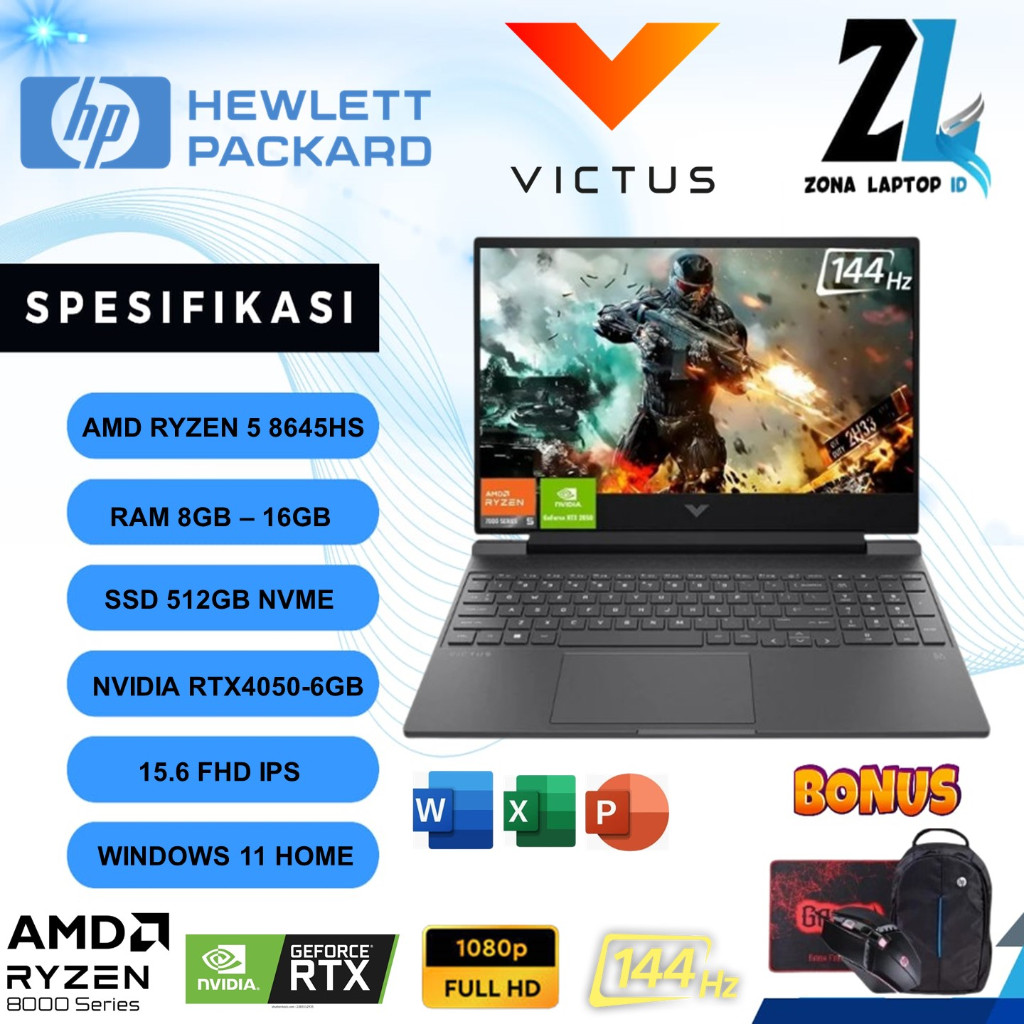 Jual HP Victus 15 FB2666AX Gaming Ryzen 5 8645HS 16GB 512GB Ssd Rtx4050 Full Hd IPS 144Hz Win 11 ...