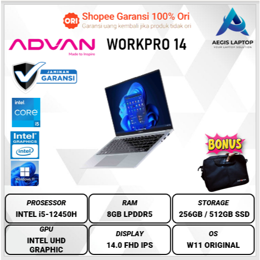 Jual ADVAN Laptop WORKPRO Lite INTEL CORE i5-12450H 14”IPS FHD 8GB ...