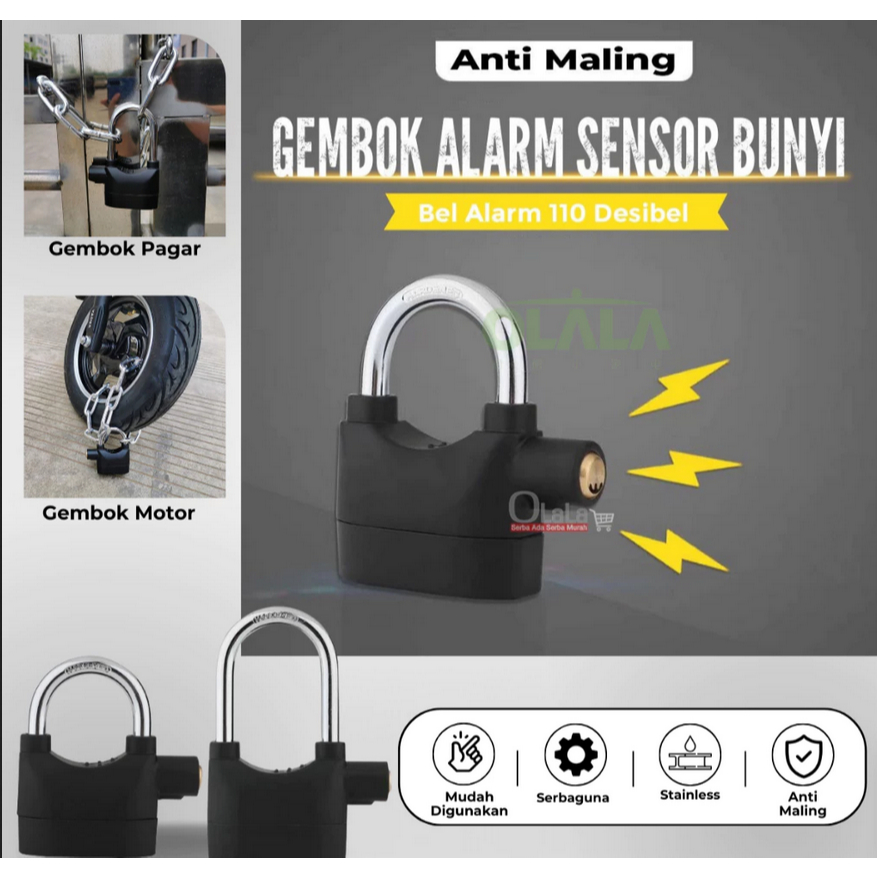 Jual Gembok Sensor Alarm Suara Anti Maling Untuk Cakram Motor Dan Pagar ...