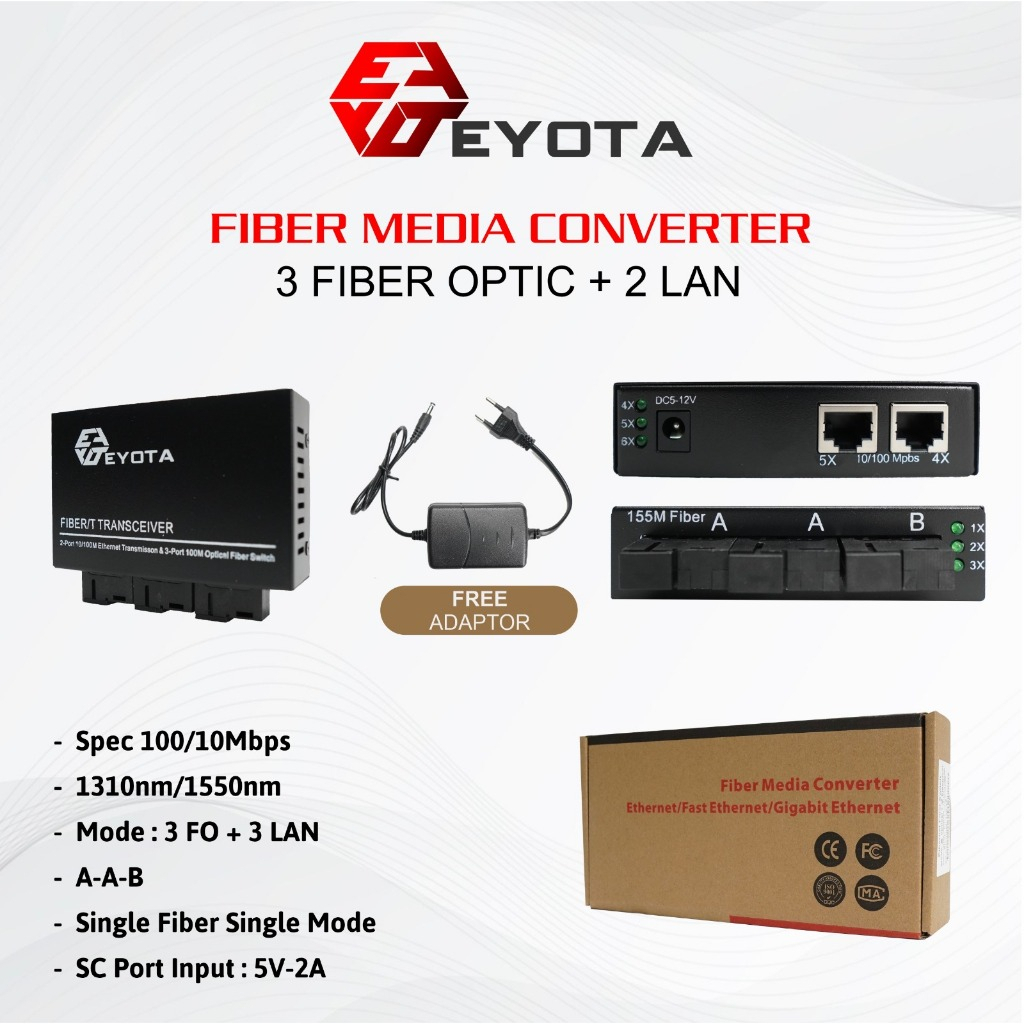 Jual Media Converter 3 FO 2 LAN 3 SC 2 RJ45 3F2E POE 10/100 Mbps Fiber ...