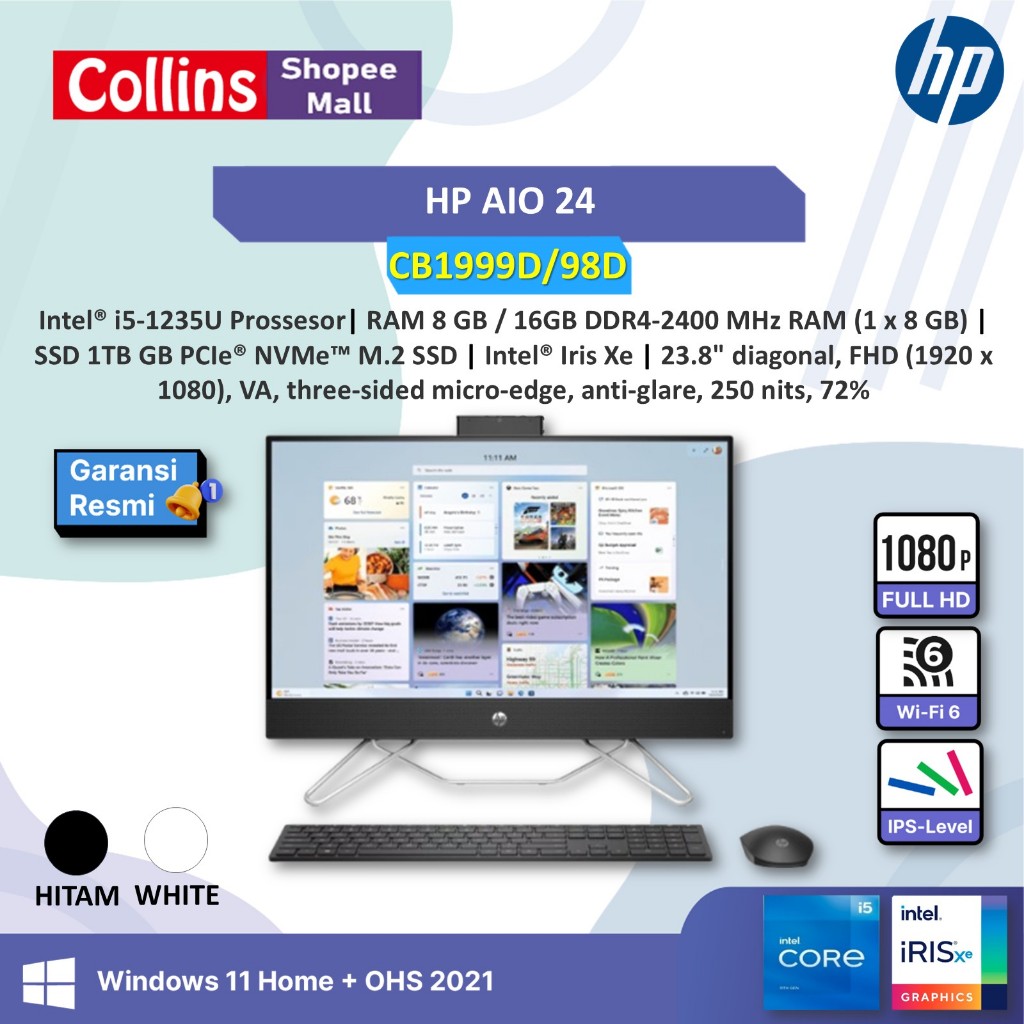 Jual HP AIO 24 Intel Core i5 1235 RAM 8GB 1TB Windows 11 + Office 23.8 ...