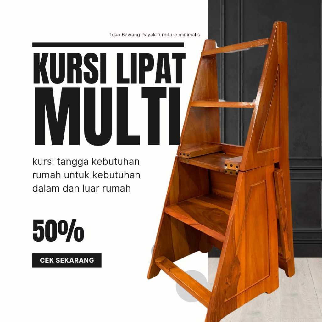 Jual Kursi Lipat Tangga 3in1 Outdoor Kayu folding multifungsi library ...