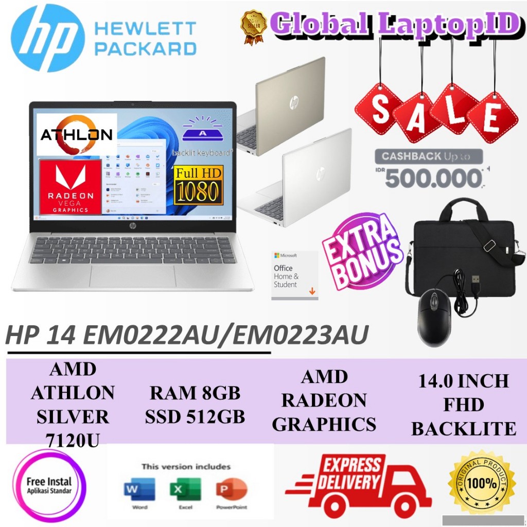 Jual RESMI Laptop HP 14 EM0222AU EM0223AU AMD Athlon Silver 7120U RAM ...