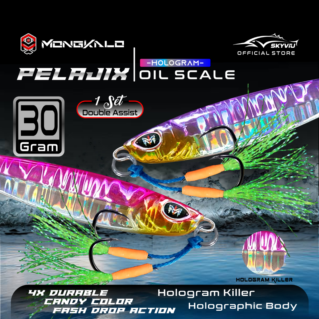 Jual Umpan Jigging 30 Gram MONGKALO PELAJIX Hologram Minyak Satu Set Lengkap Double Assist Hook ...