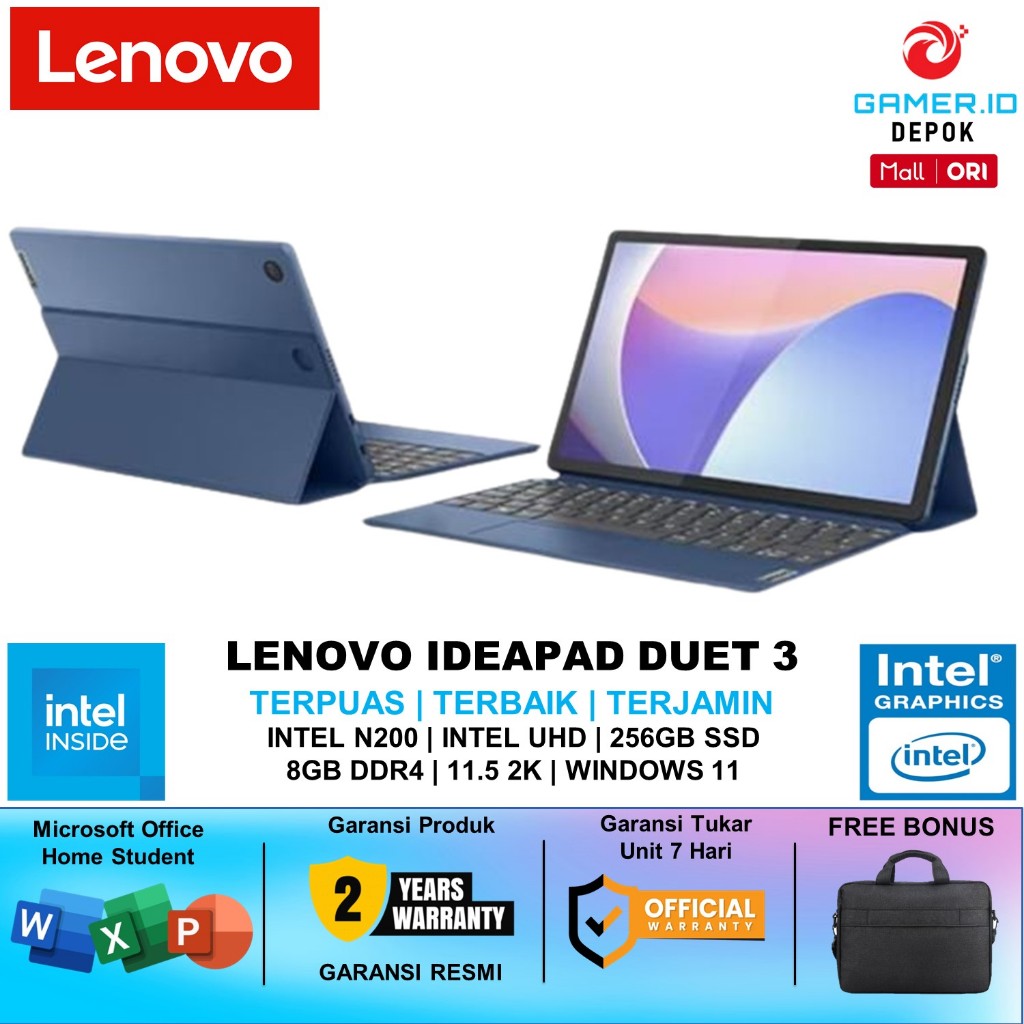 Jual LENOVO IDEAPAD DUET 3 11 TOUCH INTEL N200 RAM 8GB SSD 256GB WINDOWS11 OHS 2K | Shopee Indonesia