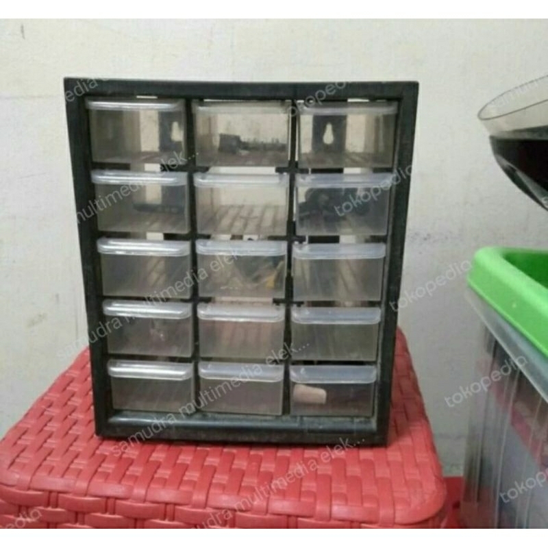 Jual rak sparepart 5 susun atau rak kotak komponen elektronik 15slot ...