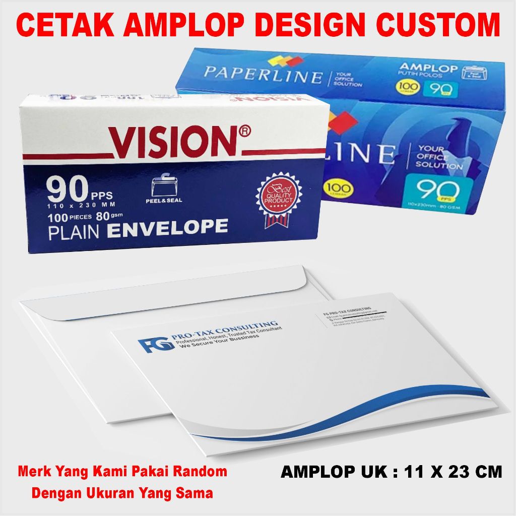 Jual Amplop Cetak Kop Surat Satu Pack isi 100 lembar Design Custom ...