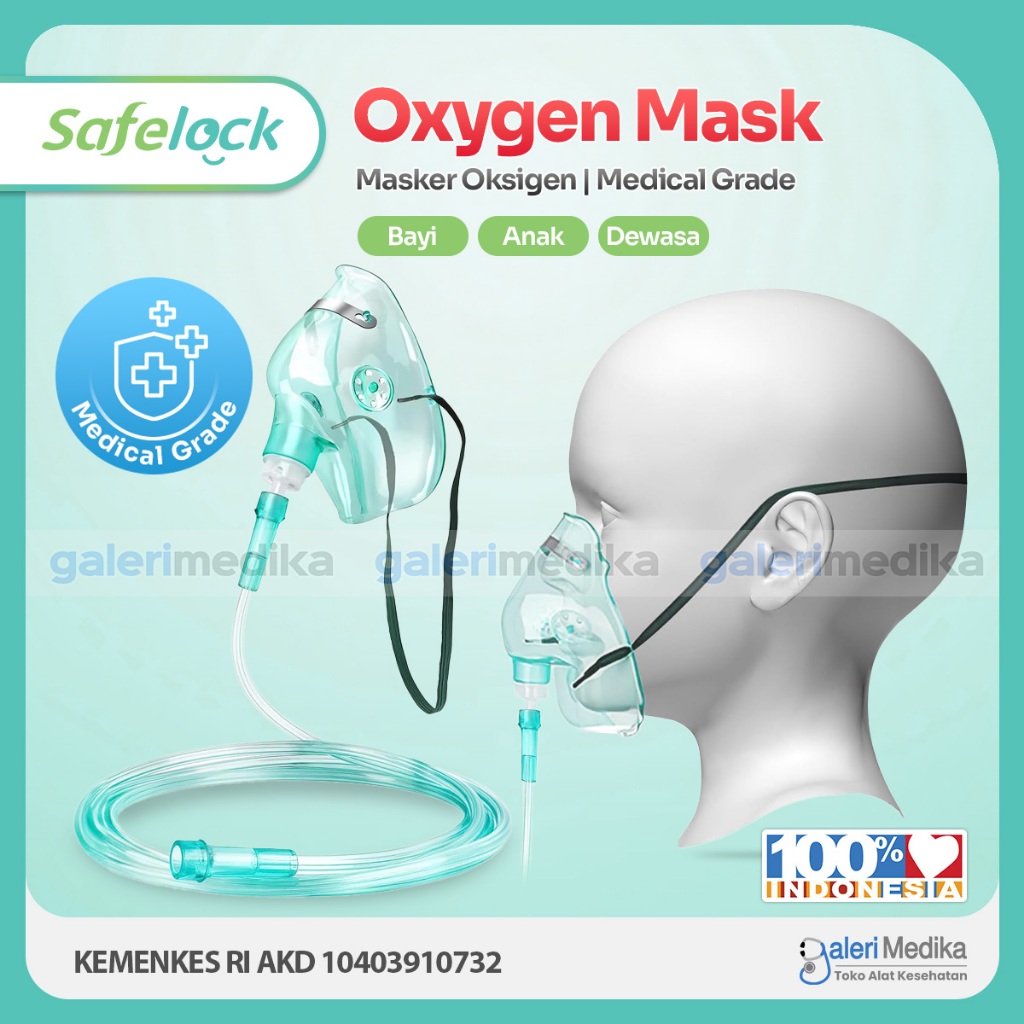 Jual Masker Oksigen Safelock Oxygen Mask Medical Grade / Masker Oksigen ...
