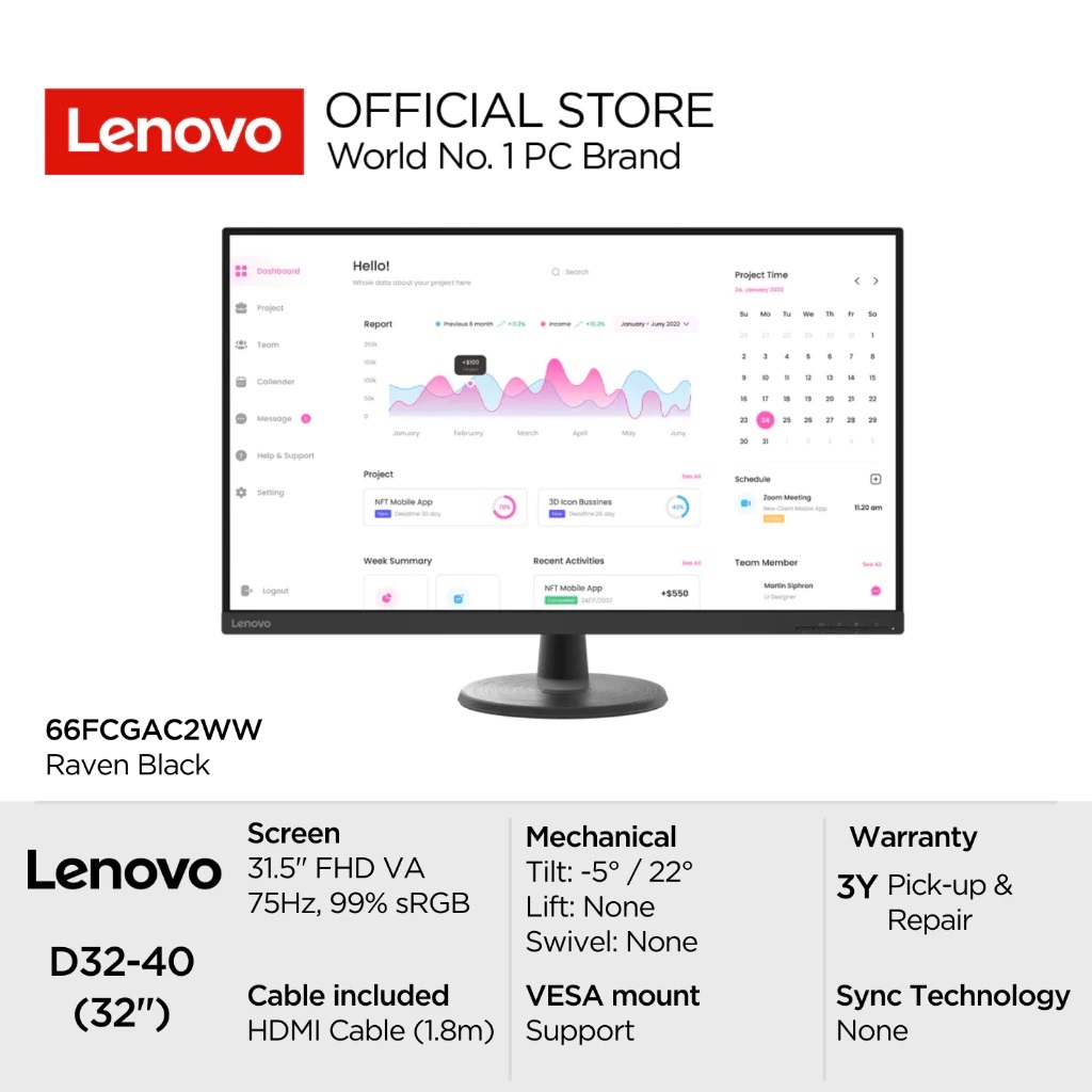 Jual Lenovo Monitor D32-40 31.5" 60Hz 1920x1080 | Shopee Indonesia