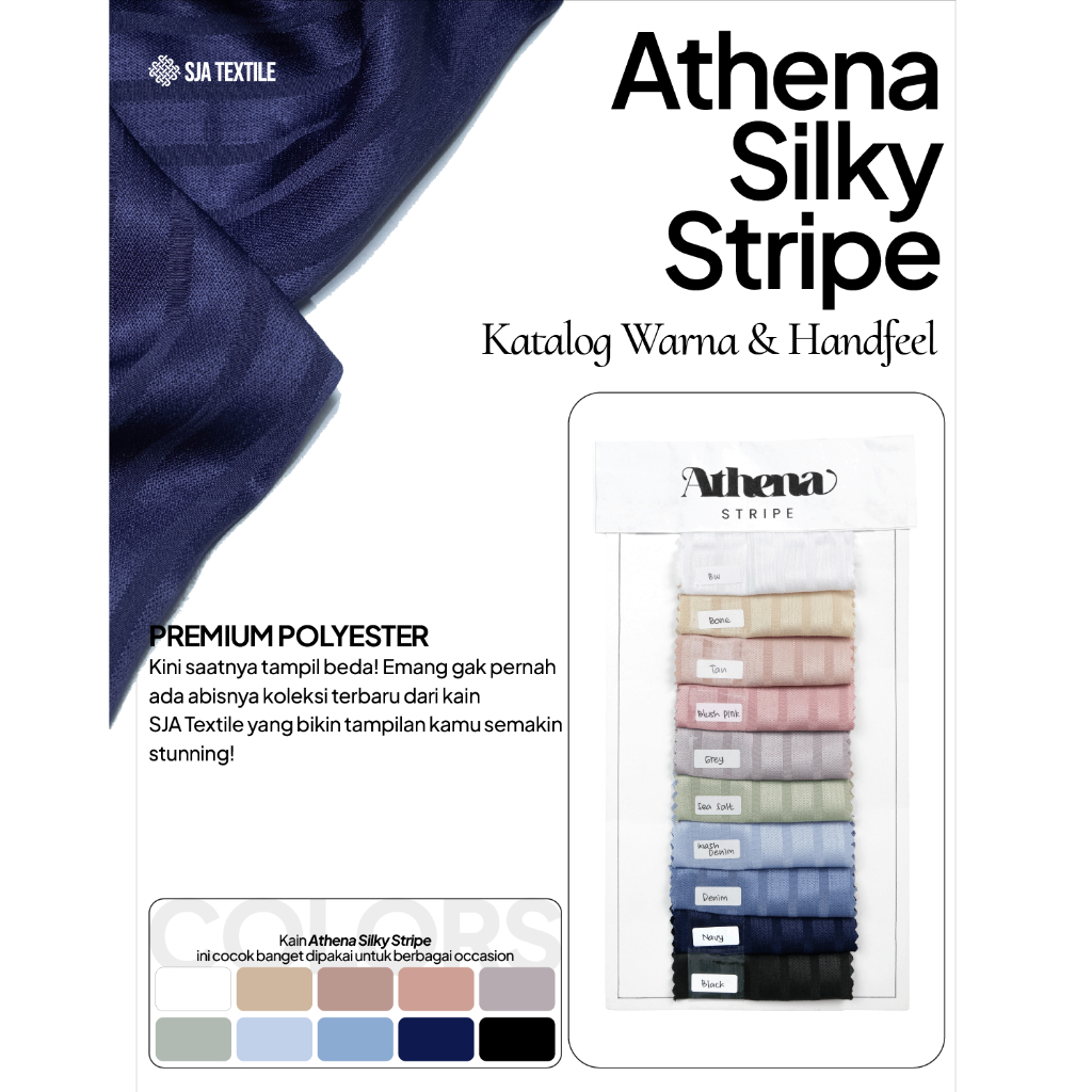 Jual KATALOG SAMPLE WARNA & HANDFEEL ATHENA SILKY STRIPE | KAIN SATIN ...