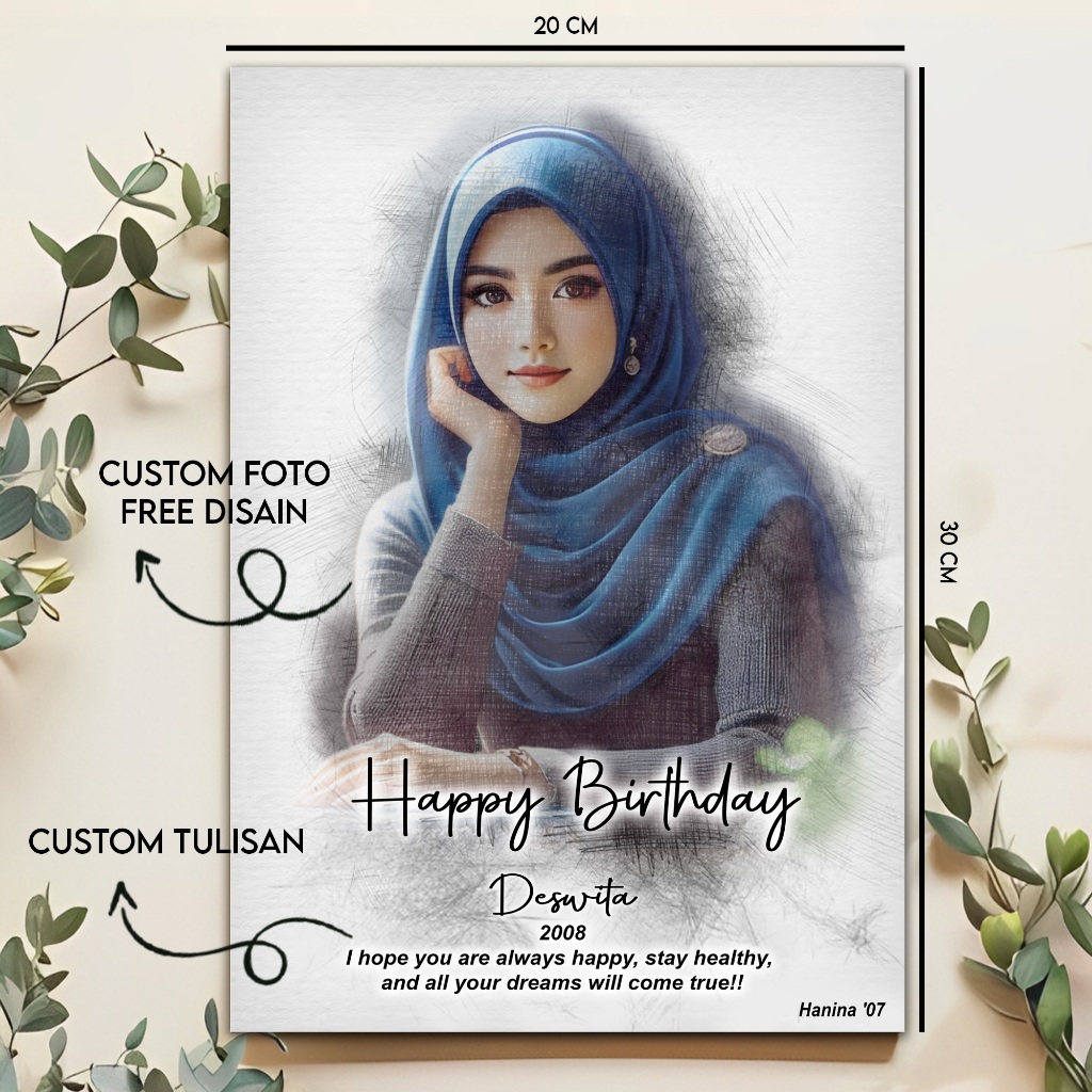 Jual Kado Foto sketsa wajah Custom ( 1HARI JADI) Gratis Frame, Buat ...