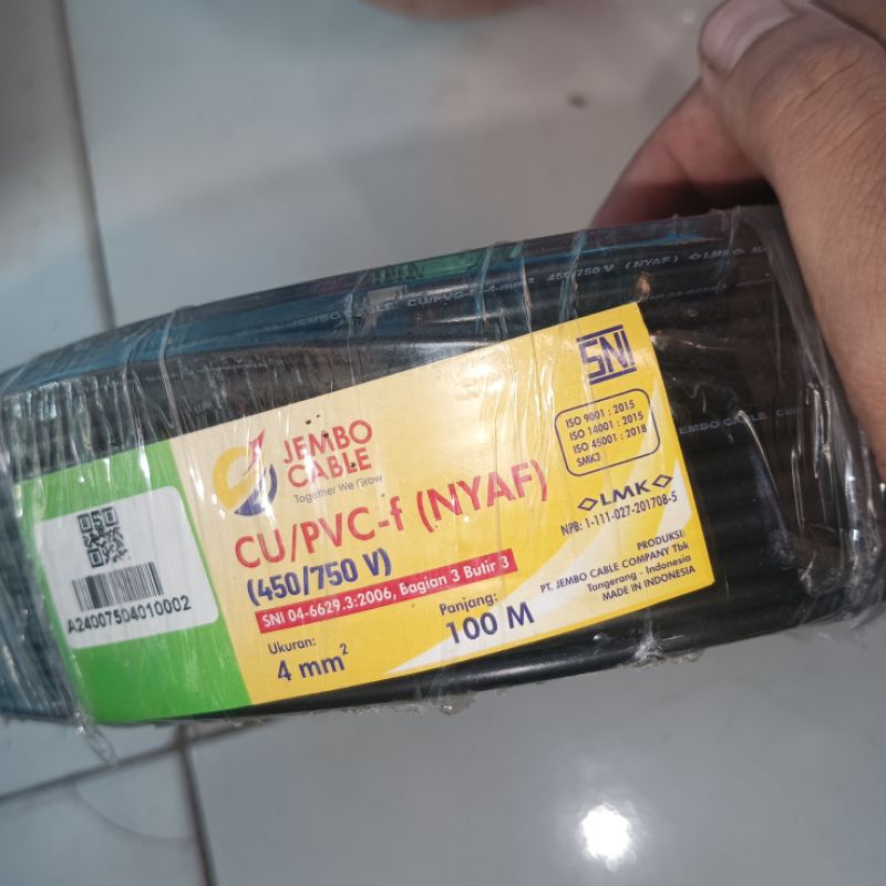 Jual KABEL JEMBO 1X4MM HITAM SERABUT NYAF ASLI TEMBGA HARGA PER METER ...