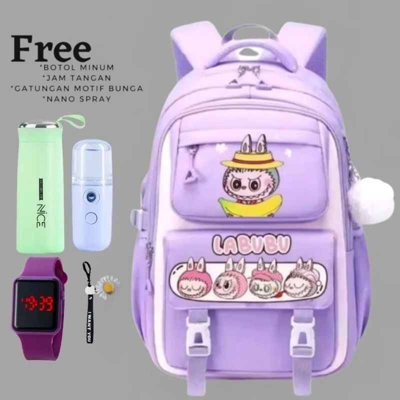 Jual PAKET BANYAK BONUSNYA Tas Sekolah Anak Perempuan Motif LABUBU VIRAL 5IN1 Tas Ransel anak ...