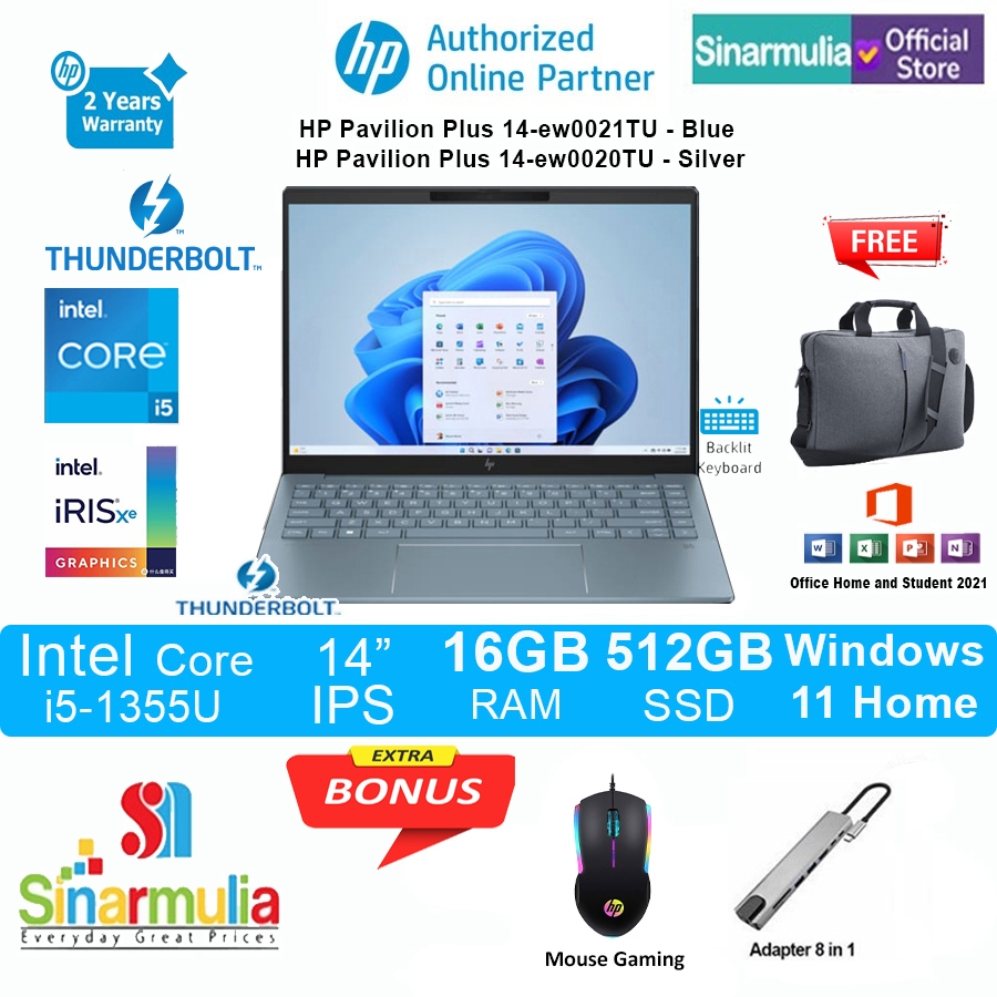 Jual HP Pavilion Plus 14-ew0020TU/ew0021TU i5-1355U 512GB SSD 16GB WIN11 | Shopee Indonesia