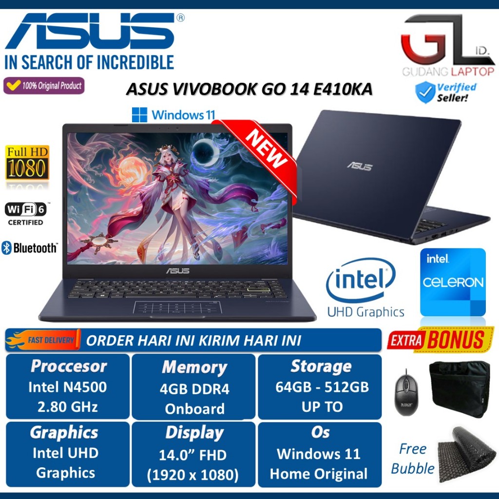 Jual Laptop Murah Asus Vivobook Go 14 E410KA N4500 4GB 512GB 14.0FHD ...