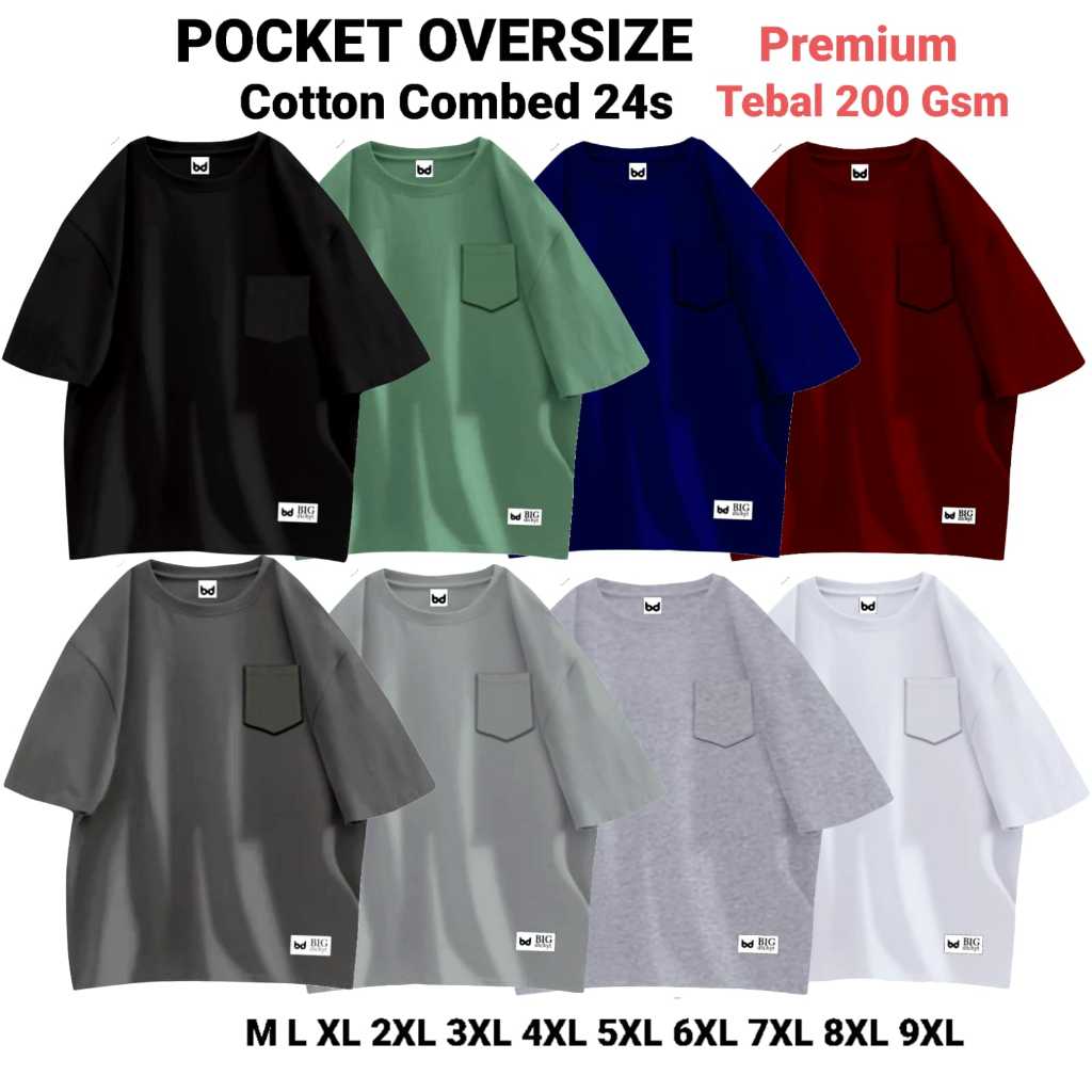 Jual BIG Dickyt - Kaos Polos Pocket Oversize M - 9XL Cotton Combed 24s Premium Tebal 200 Gsm ...