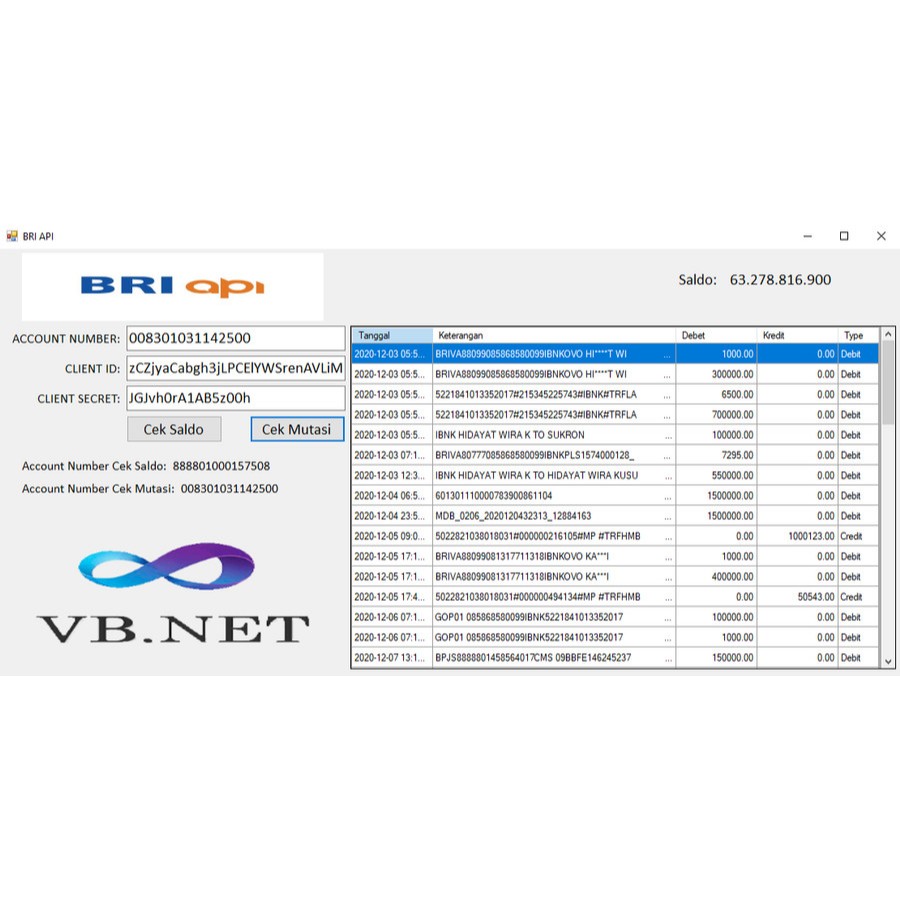 Jual SOURCE CODE VB.NET API BRI OFFICIAL (Cek Saldo & Mutasi Saldo) | Shopee Indonesia
