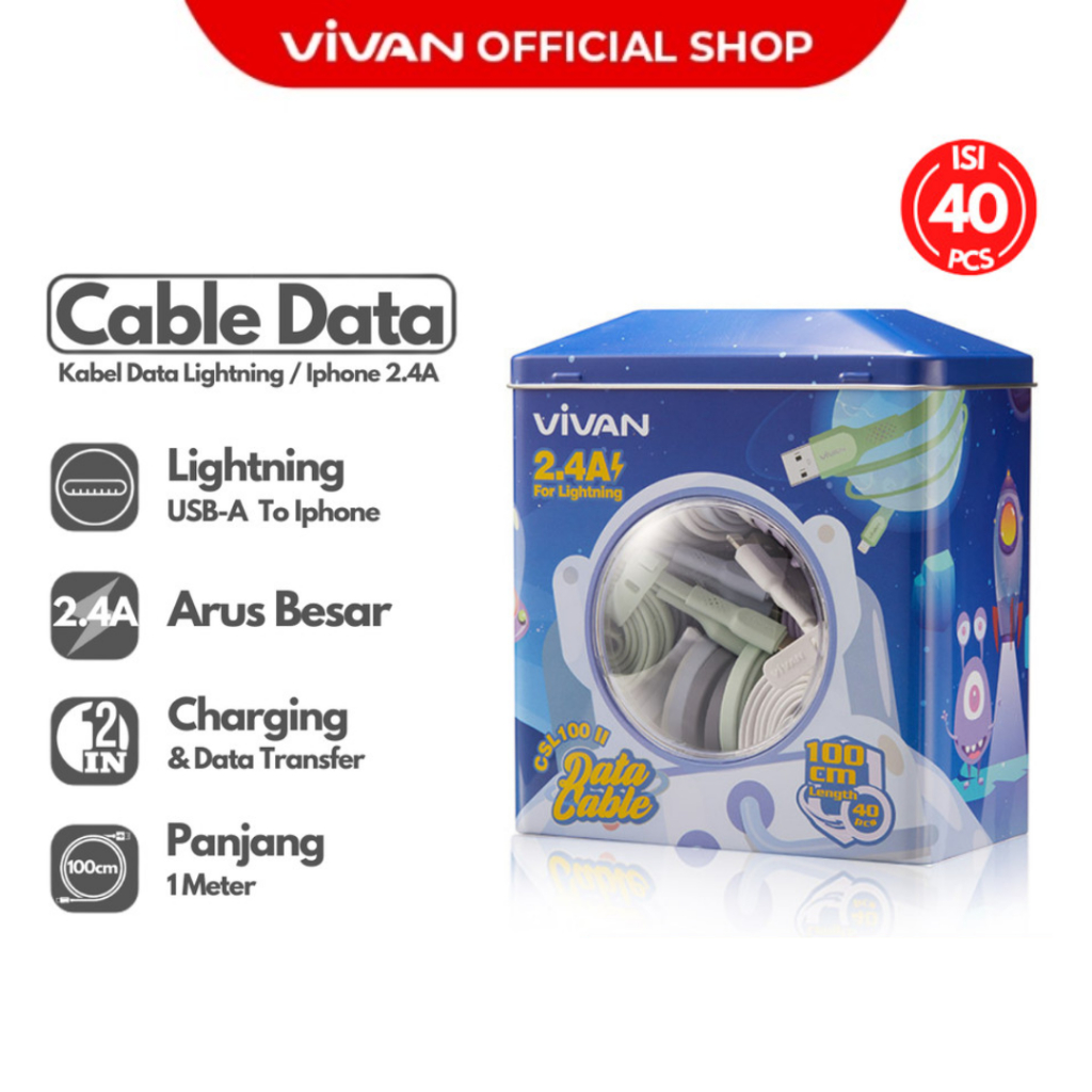 Jual VIVAN CSL100 II Kabel Data 1Meter Colorful Iphone 5/6 ( 1 Kaleng ...