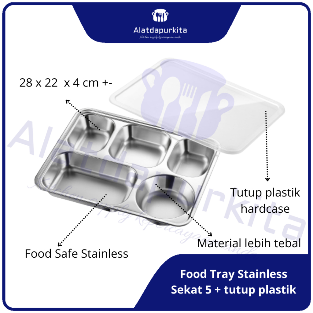 Jual Food Tray Piring Stainless Steel Lunch Box Set 5 Sekat Tebal ...