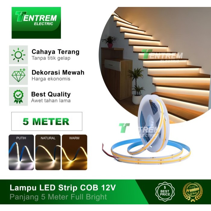 Jual COB LED Strip 12V 5 Meter Cahaya Terang Merata | Shopee Indonesia