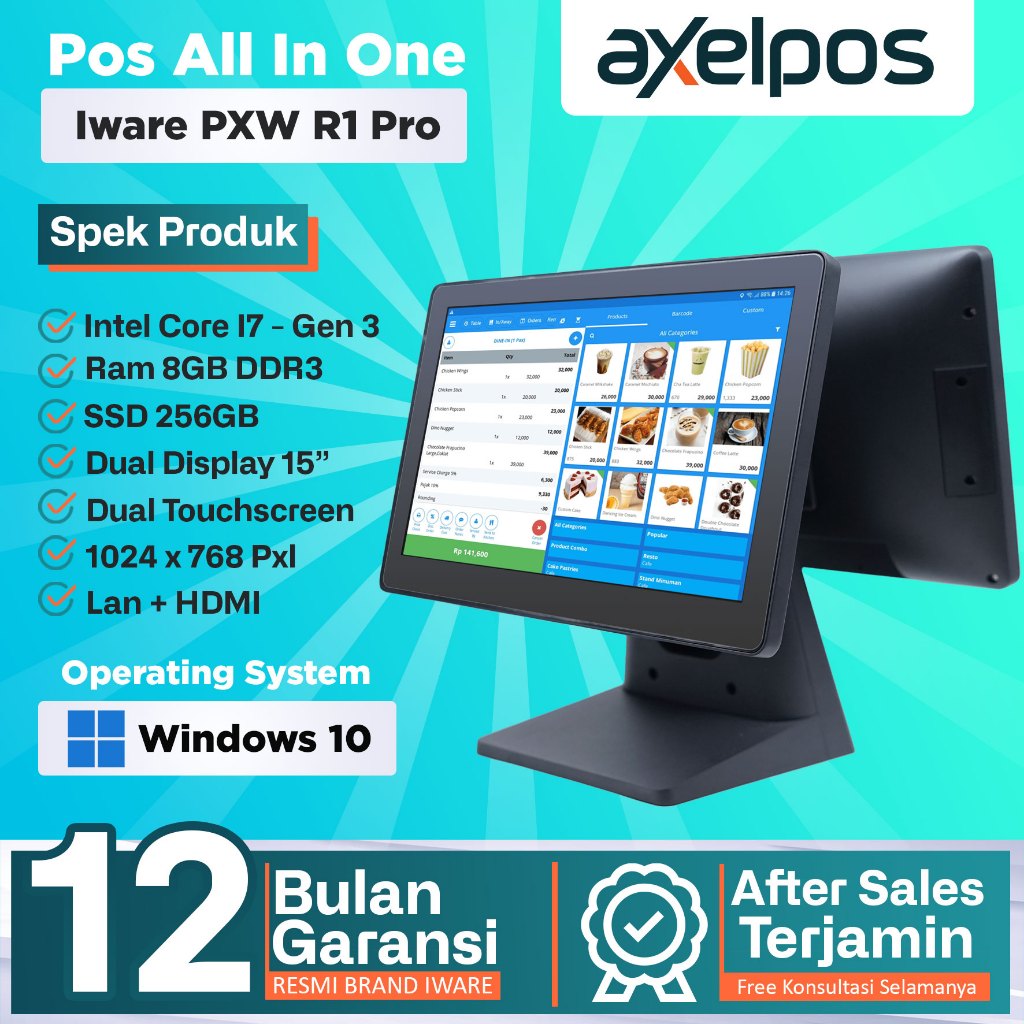 Jual Pos All In One Mesin Kasir Touchscreen Dual Monitor Intel Core I7 Ram 8Gb / Ssd 256Gb Iware ...