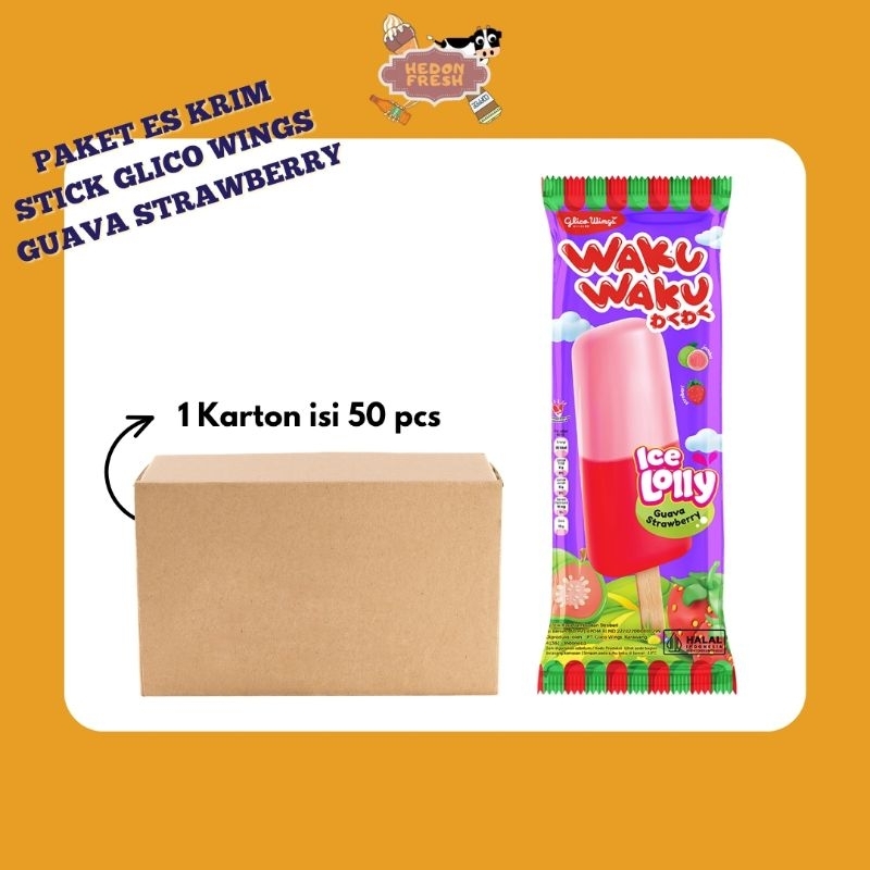 Jual Paket Es Krim Stik Glico Wings Waku-Waku Guava Strawberry | Shopee Indonesia