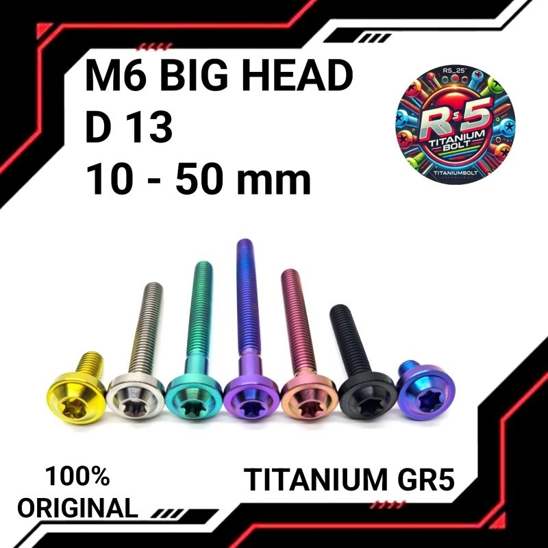 Jual BAUT M6 BIG HEAD D13 TITANIUM GR5 (DRAT 10) | Shopee Indonesia